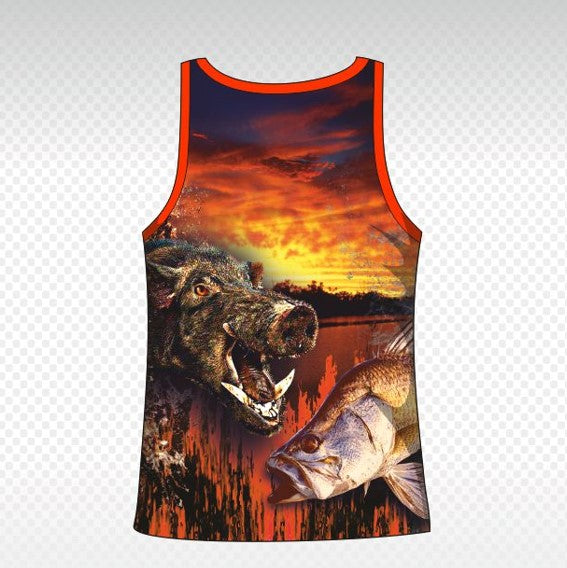 Singlet Boar Barra - Orange – Fishing Shirt by LJMDesign